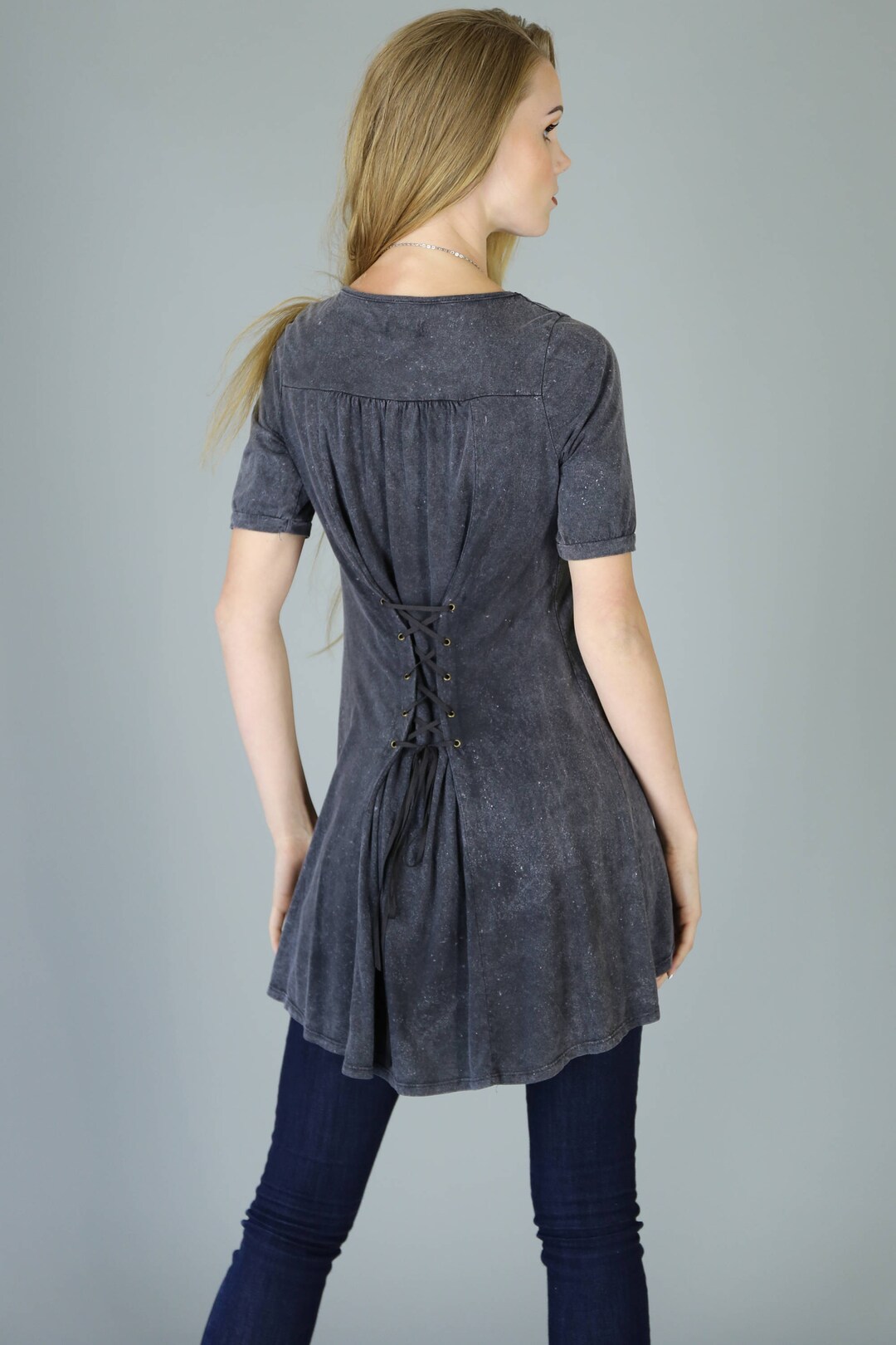 Corset Back Cotton Jersey Tunic, Vintage Charcoal - Etsy