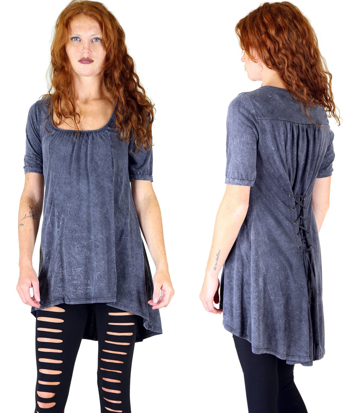 Corset Back Cotton Jersey Tunic Vintage Charcoal - Etsy