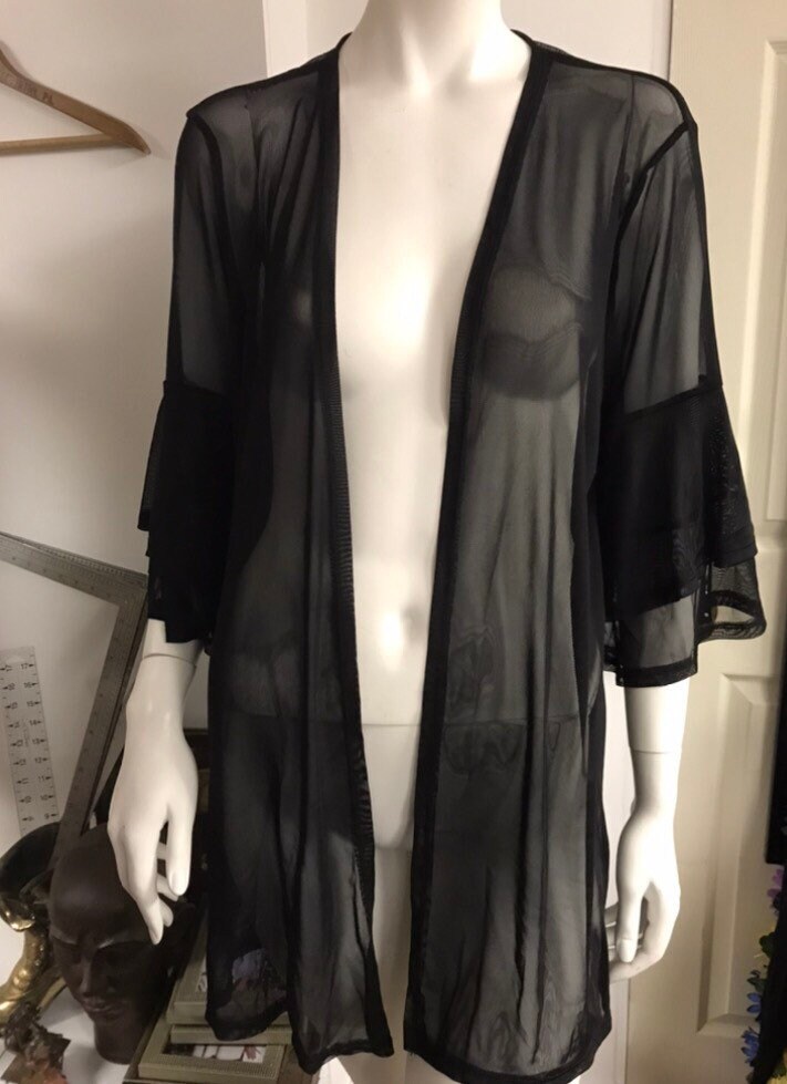 Black Mesh Ruffle Sleeve Duster | Etsy