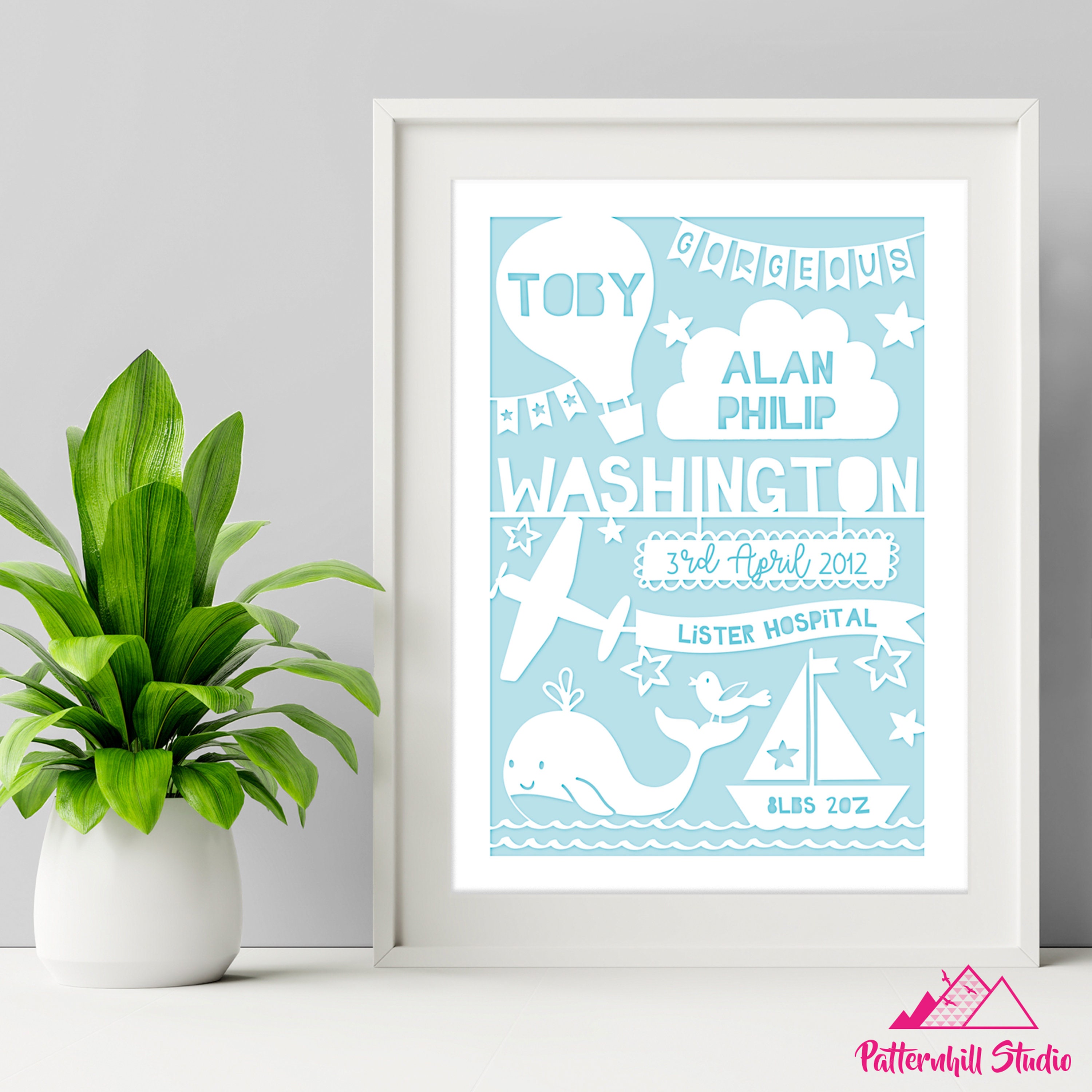 Personalised Baby Boy Papercut Style Art Print - Etsy