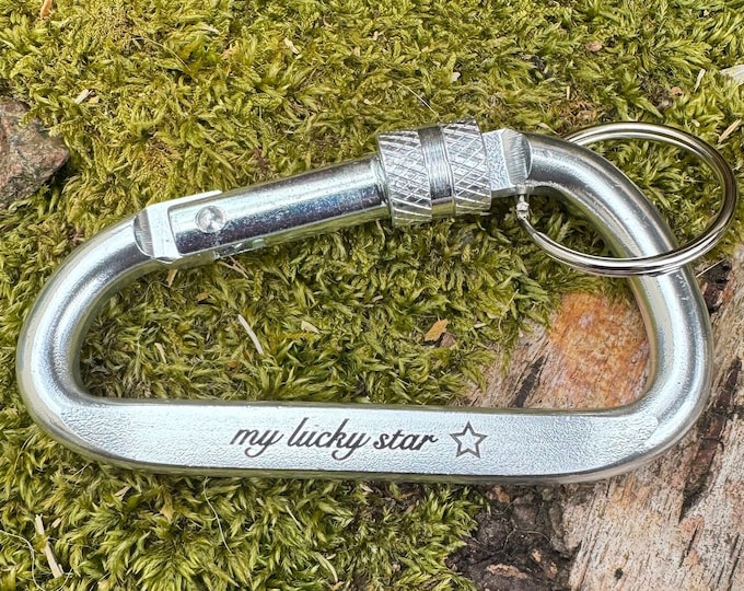 Personalised Carabiner Keychain, Aluminium, Cursive Whimsical Font ...