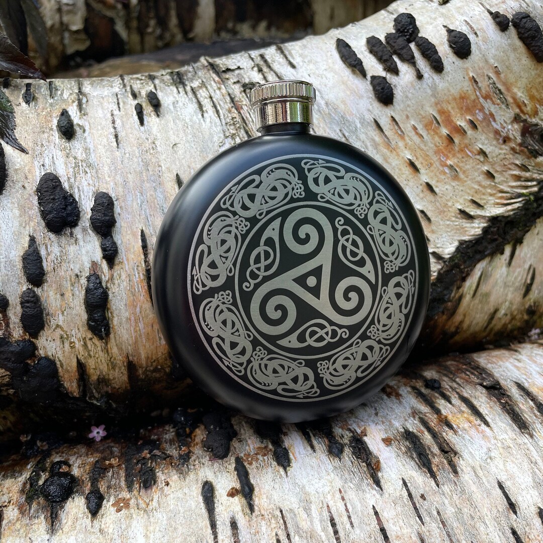Engraved Triskele Viking Hip Flask, Norse Dragon Celtic Steel Flask ...
