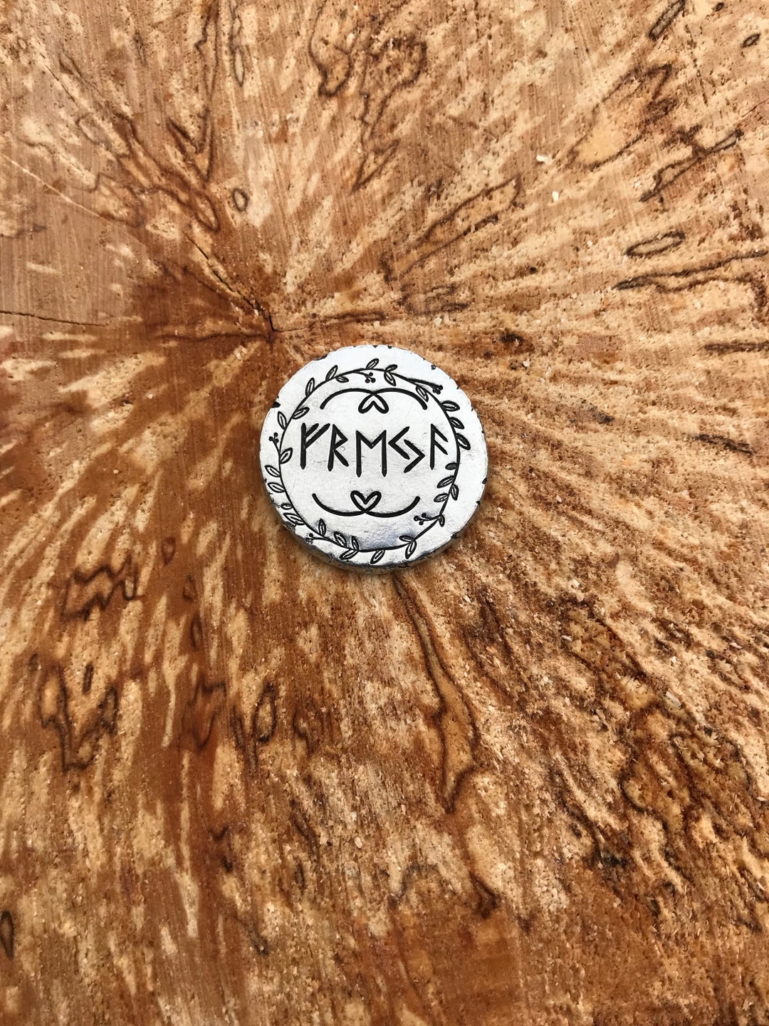 Viking Hand Stamped Pewter Rune Pebble, Freya, Freja Keepsake, Floral ...