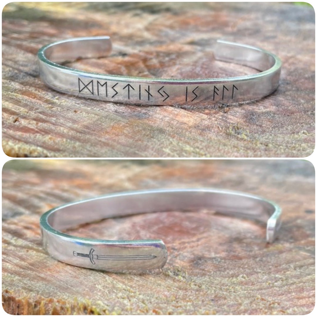Viking Runic Cuff, "destiny is All", Uhtred, Swords, Aluminium Bracelet ...
