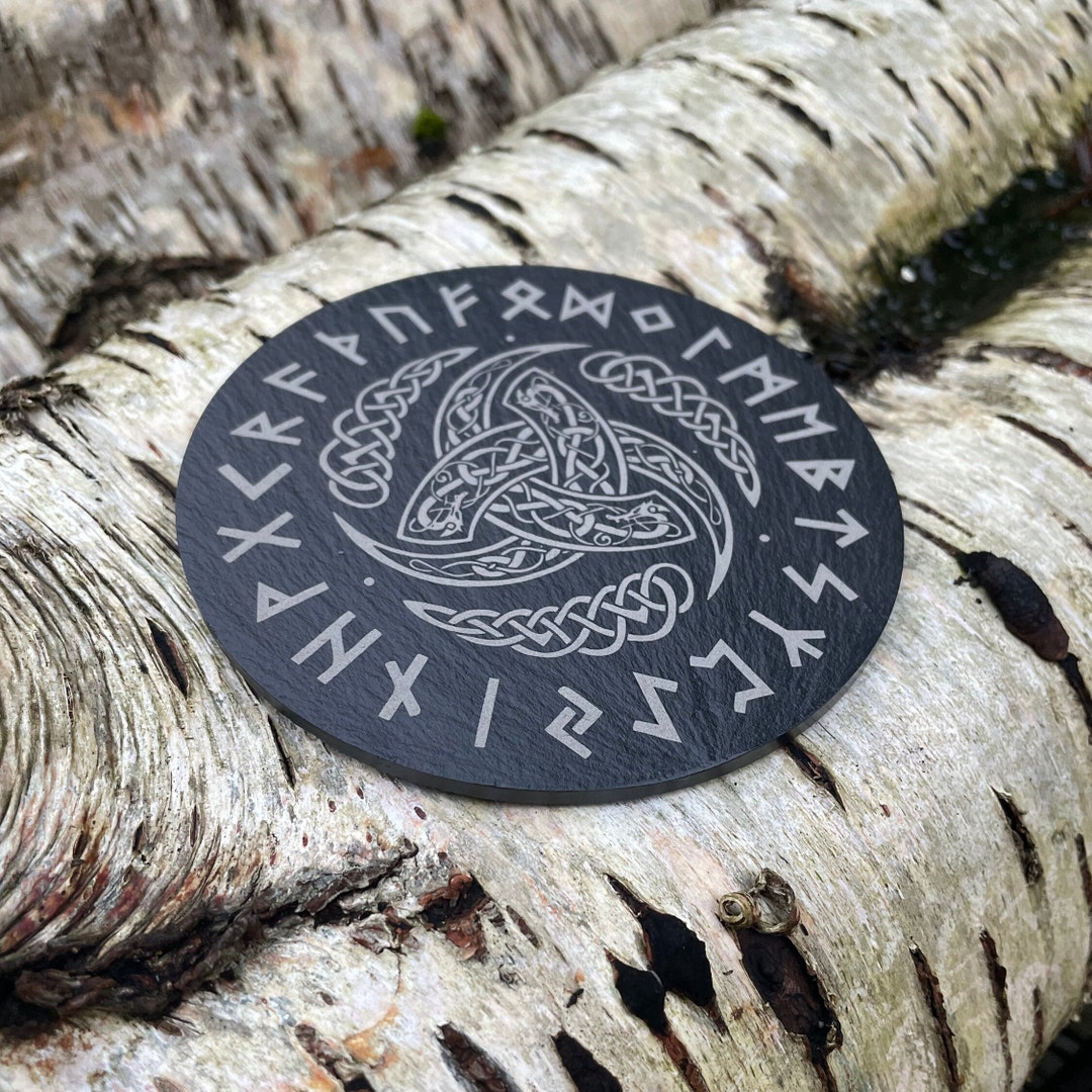 Slate coaster, odin horns, triple horn of odin, god, norse, nordic ...