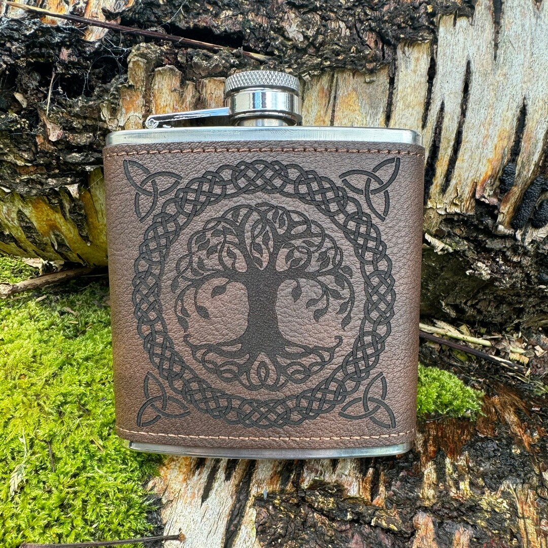 Viking Hip Flask, Yggdrasil, the Tree of Life, 6oz, Elder Futhark, Mead ...