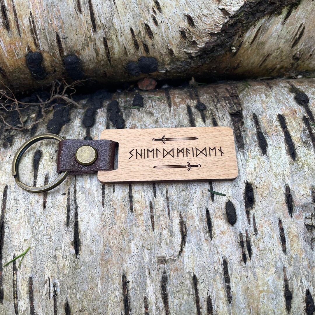 Wooden Viking Runic Keychain, Shieldmaiden Runes, Sword, Norse, Nordic ...