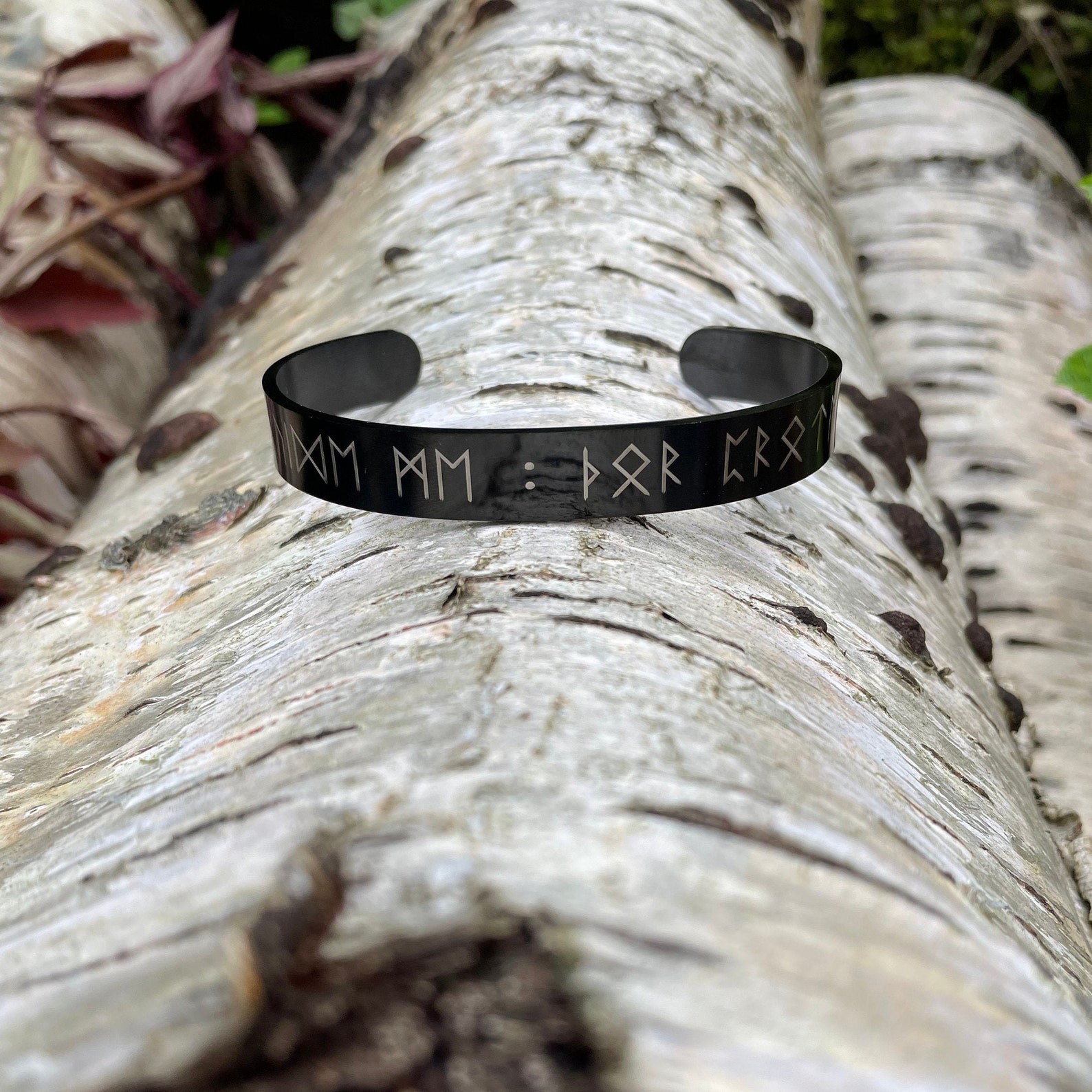 Viking Runic Hand Stamped Black Cuff, "odin Guide Me: Thor Protect Me ...