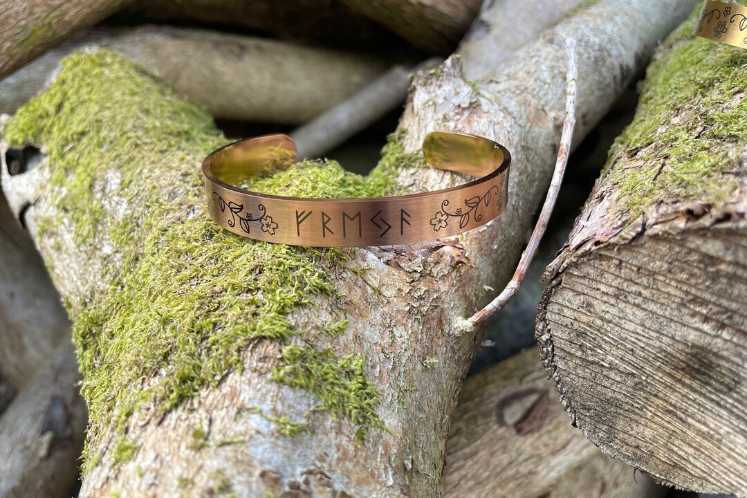 Viking Runic Freya, Freja, Rose Gold Copper Colour Stainless Steel Cuff ...