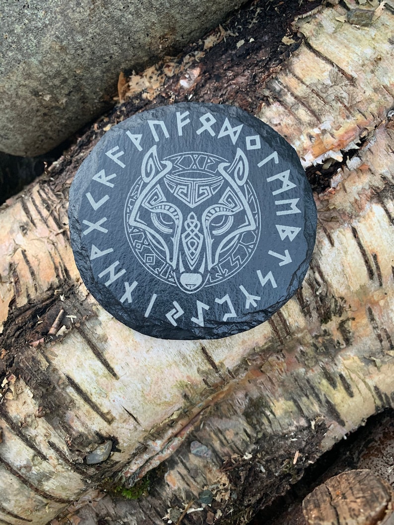 Viking slate ornament coaster Fenrir viking wolf mead | Etsy