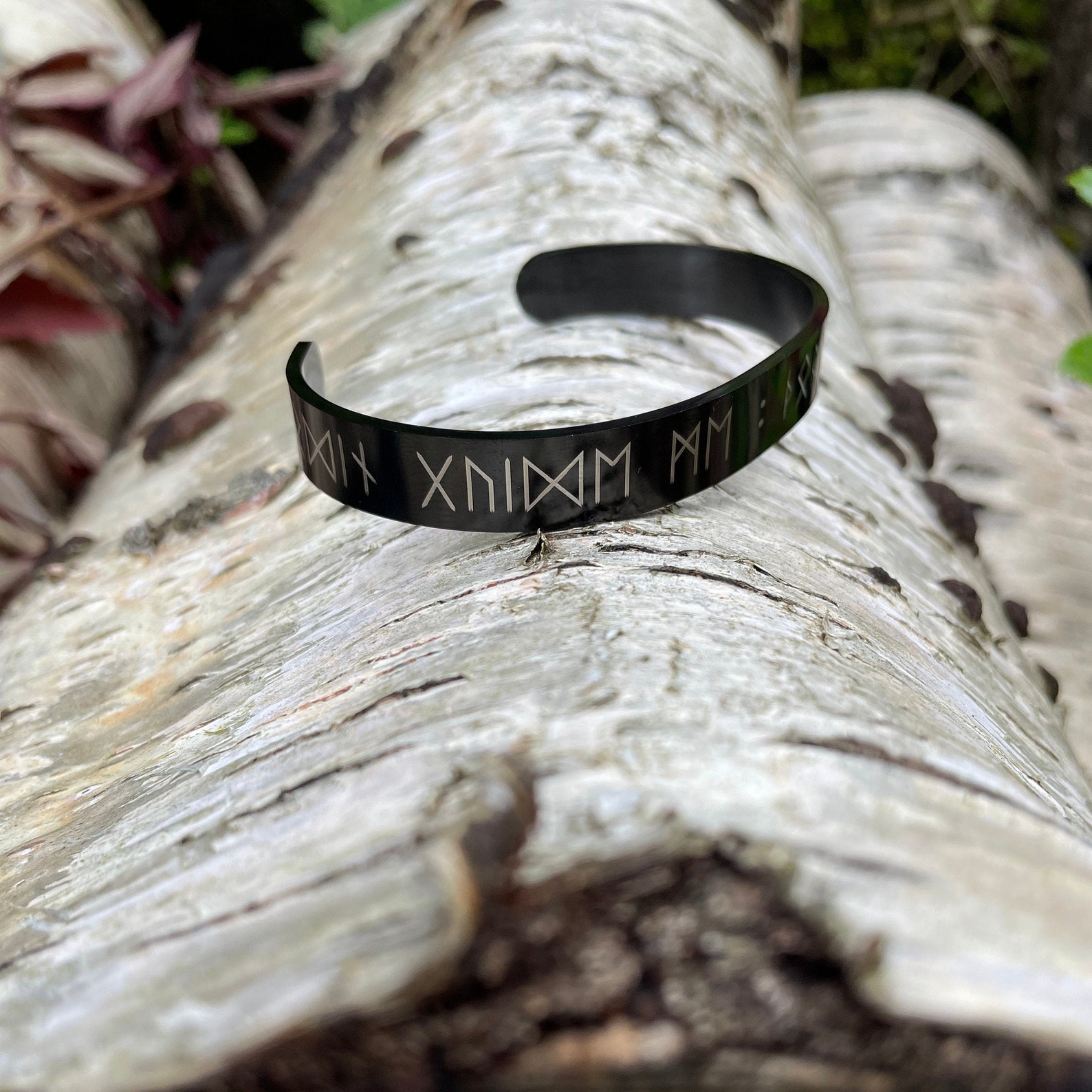 Viking Runic Hand Stamped Black Cuff, "odin Guide Me: Thor Protect Me ...