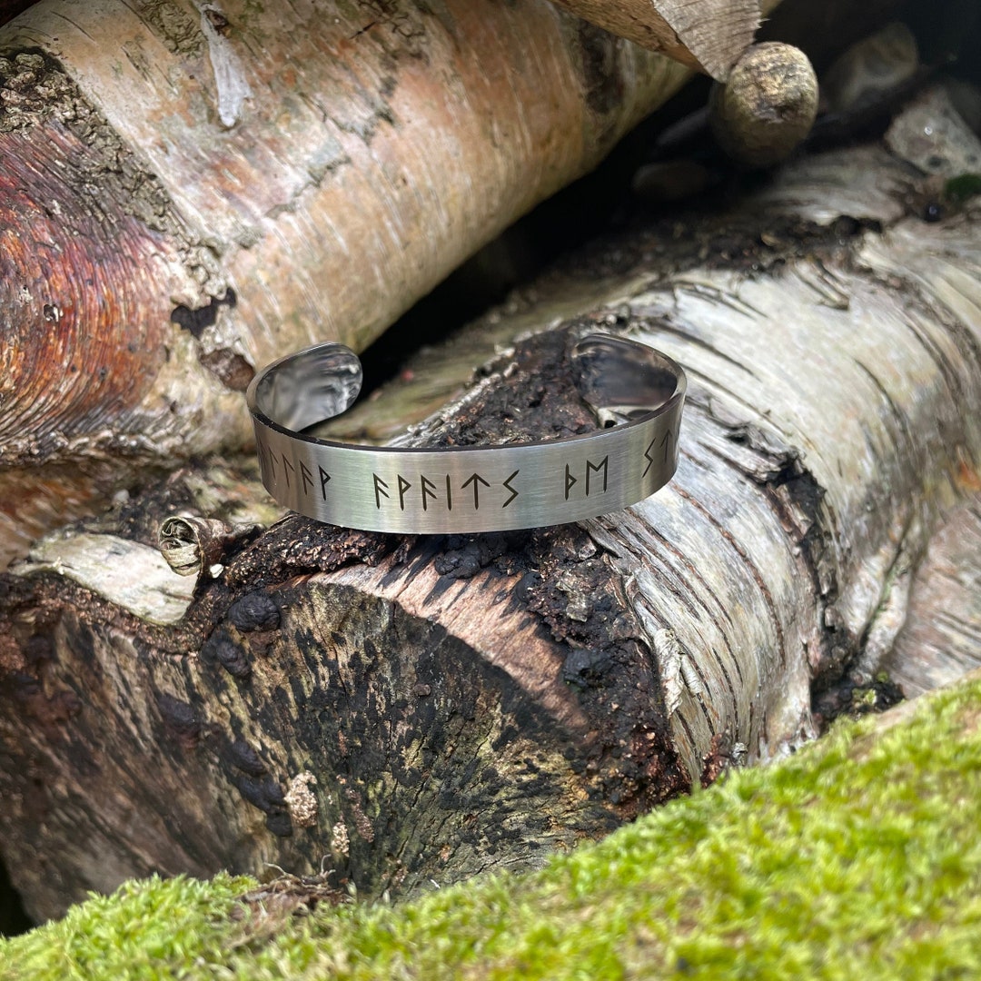 Viking Runic Stainless Steel Cuff, Valhalla Awaits the Strong, Wide ...