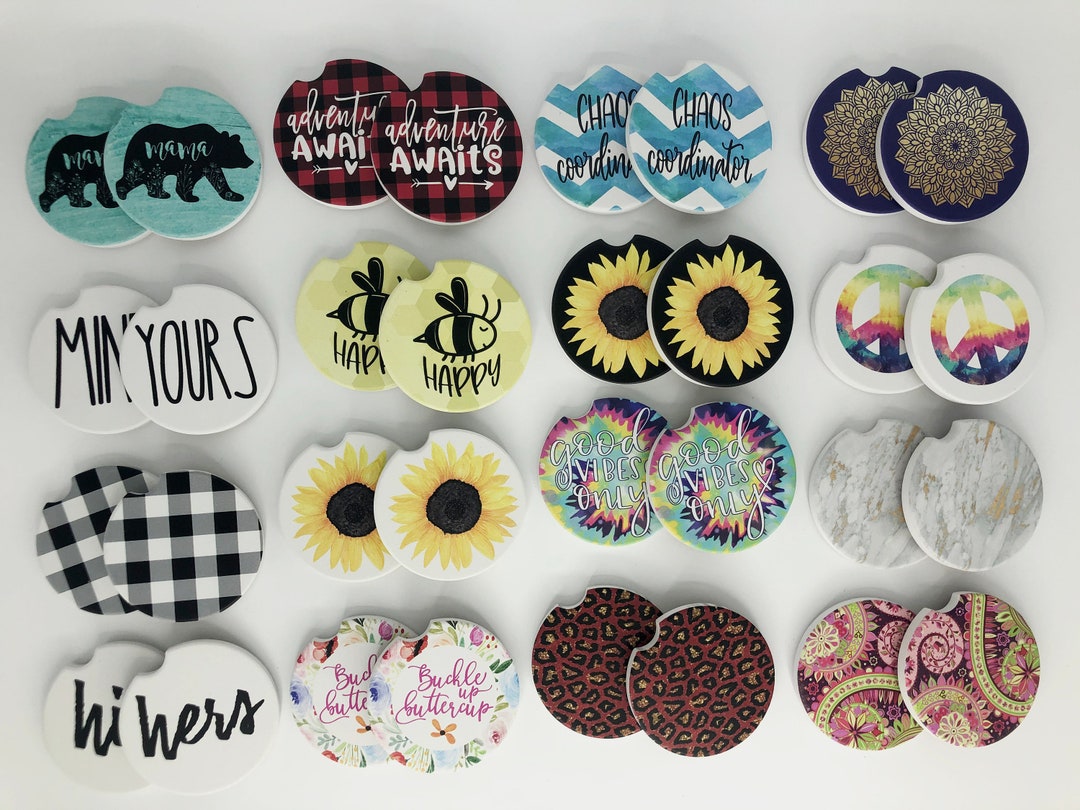 Ceramic Car Coasters | Set of Two 2 | Sixteen Design Options - Etsy