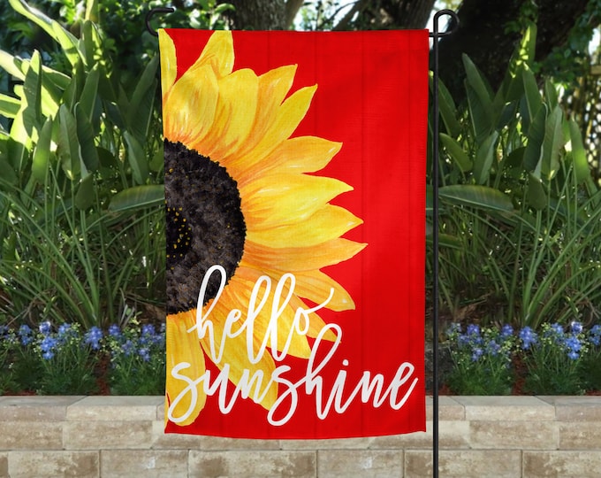 Hello Sunshine Sunflowers Garden Flag DOUBLE SIDED Watercolor Flowers ...
