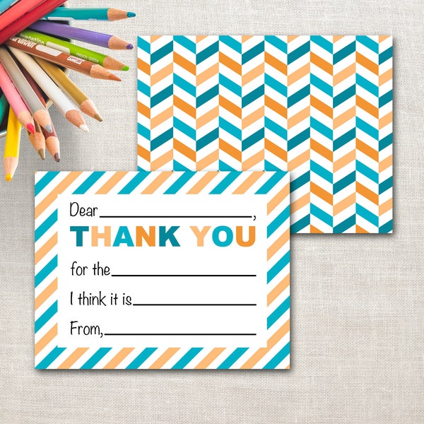 Orange and Blue Thank You Notes - Etsy