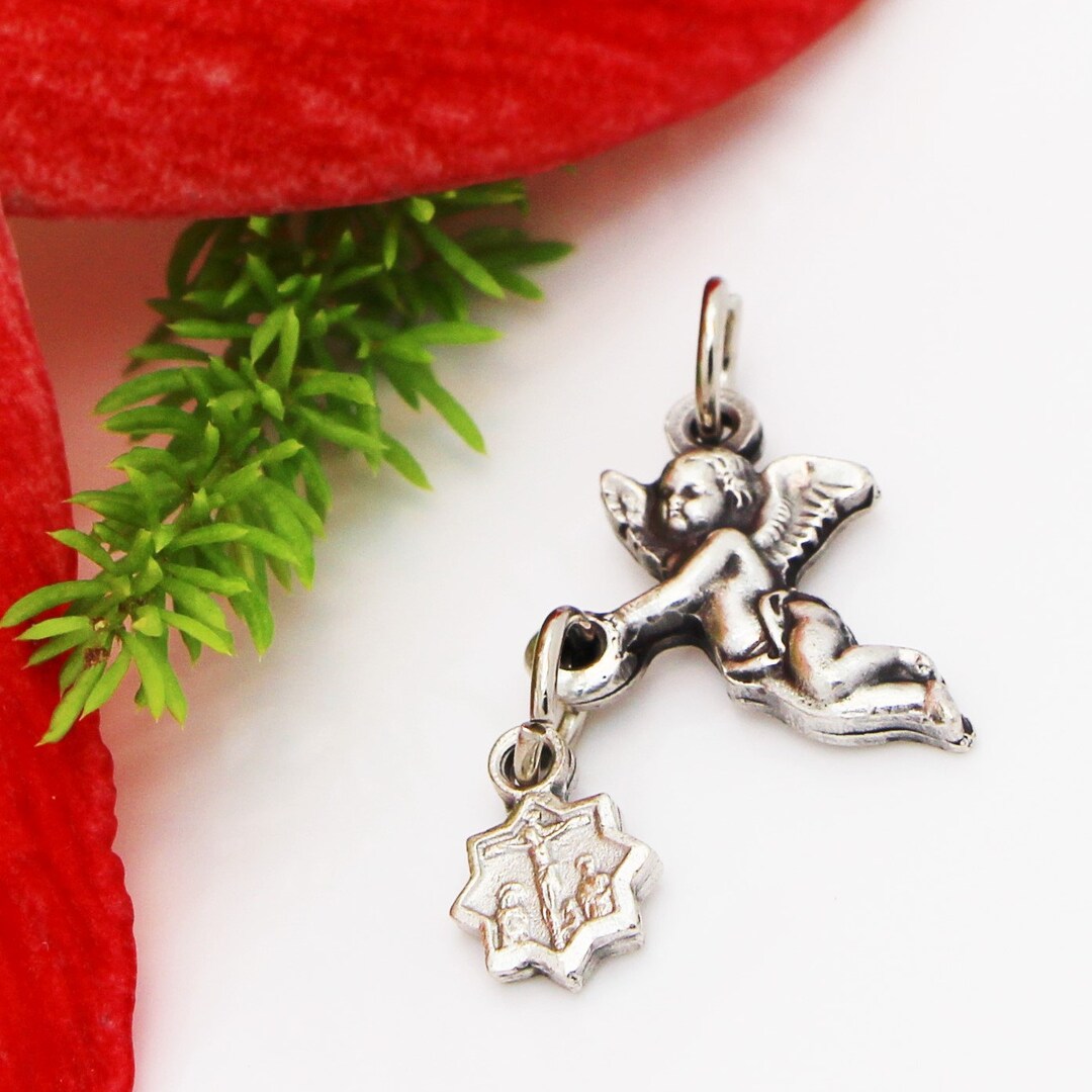 Silver Angel Charm, Flying Guardian Angel, Holy Devotional Pendant ...
