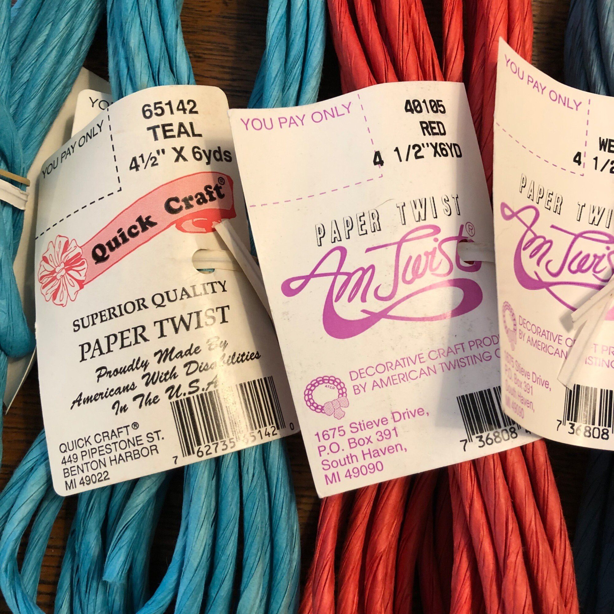 Twisted Paper Twist Ribbon Lot of 5 Assorted Colors 4 1/2 X 6 Yards NWT ...