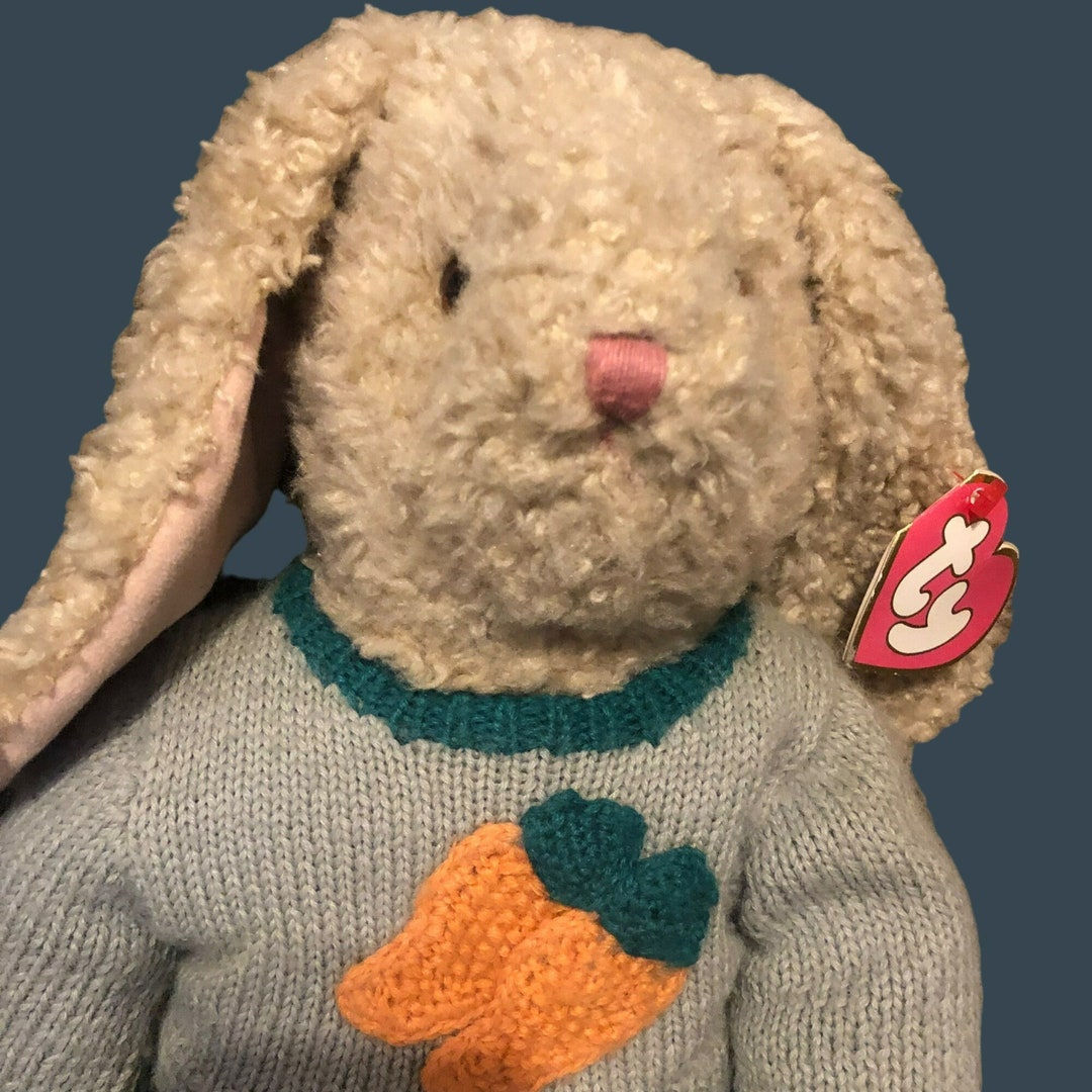 TY Beanie Classic Plush Curly 90s Bunny Rabbit Carrot Sweater 18 Tag ...
