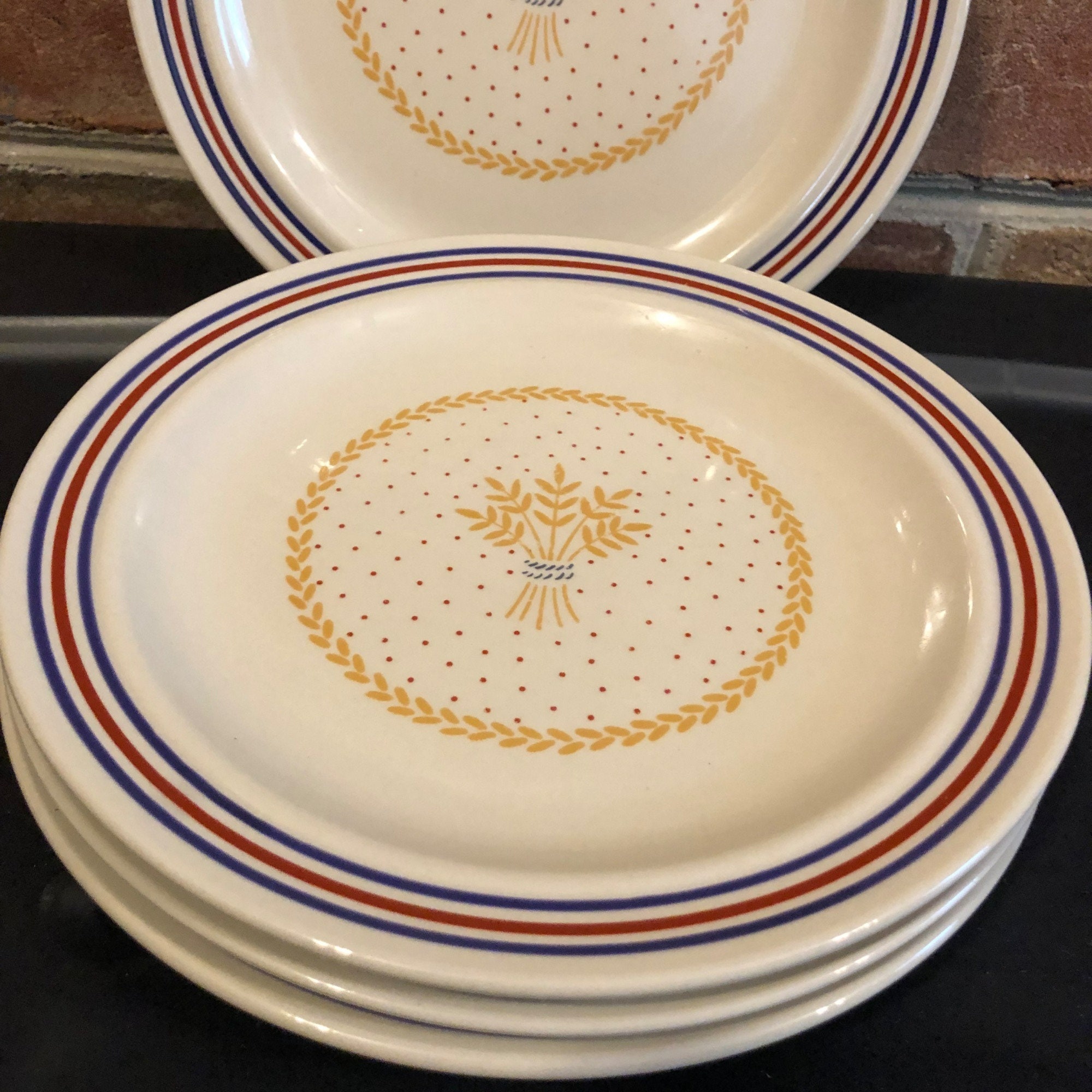 Newcor 1989 Stoneware Salad Plates Set of 4 Harvest Wheat Design ...