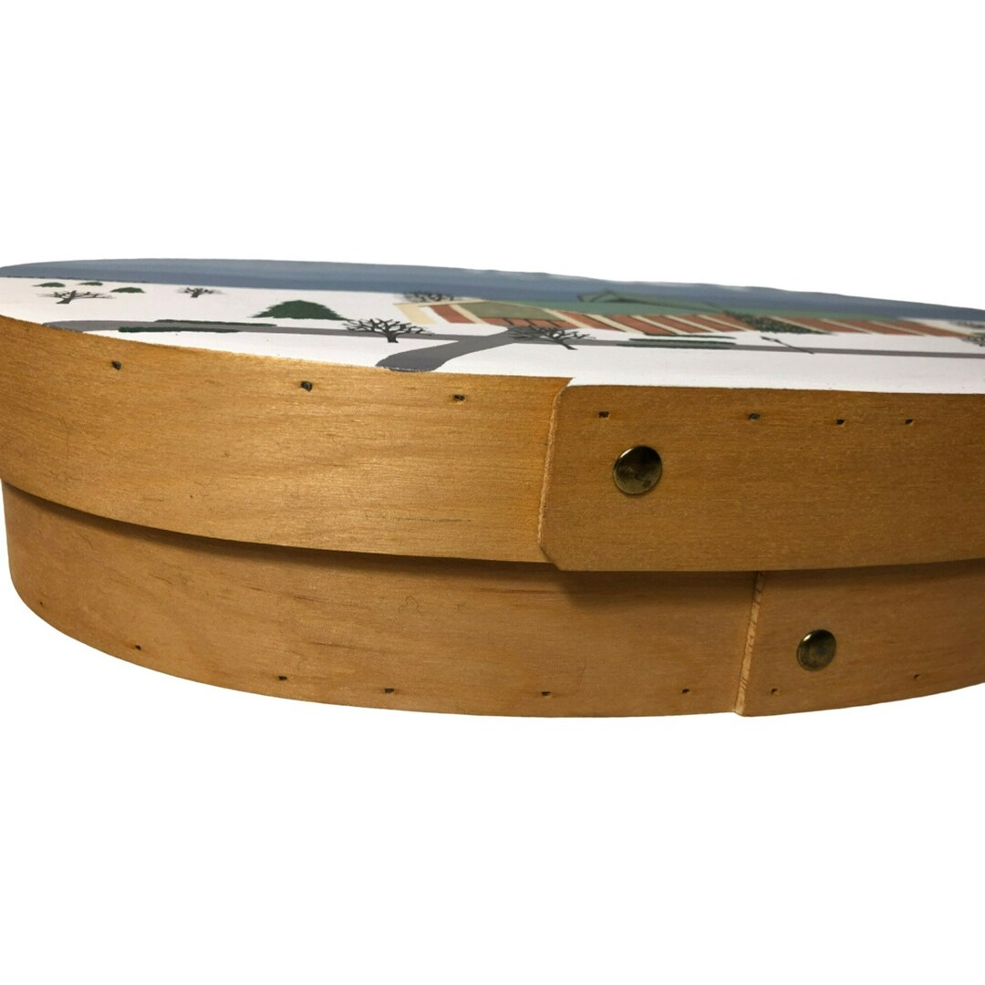 1992 Handmade Vermont Oval Shaker Box With Hand Painted Lid, Church in ...