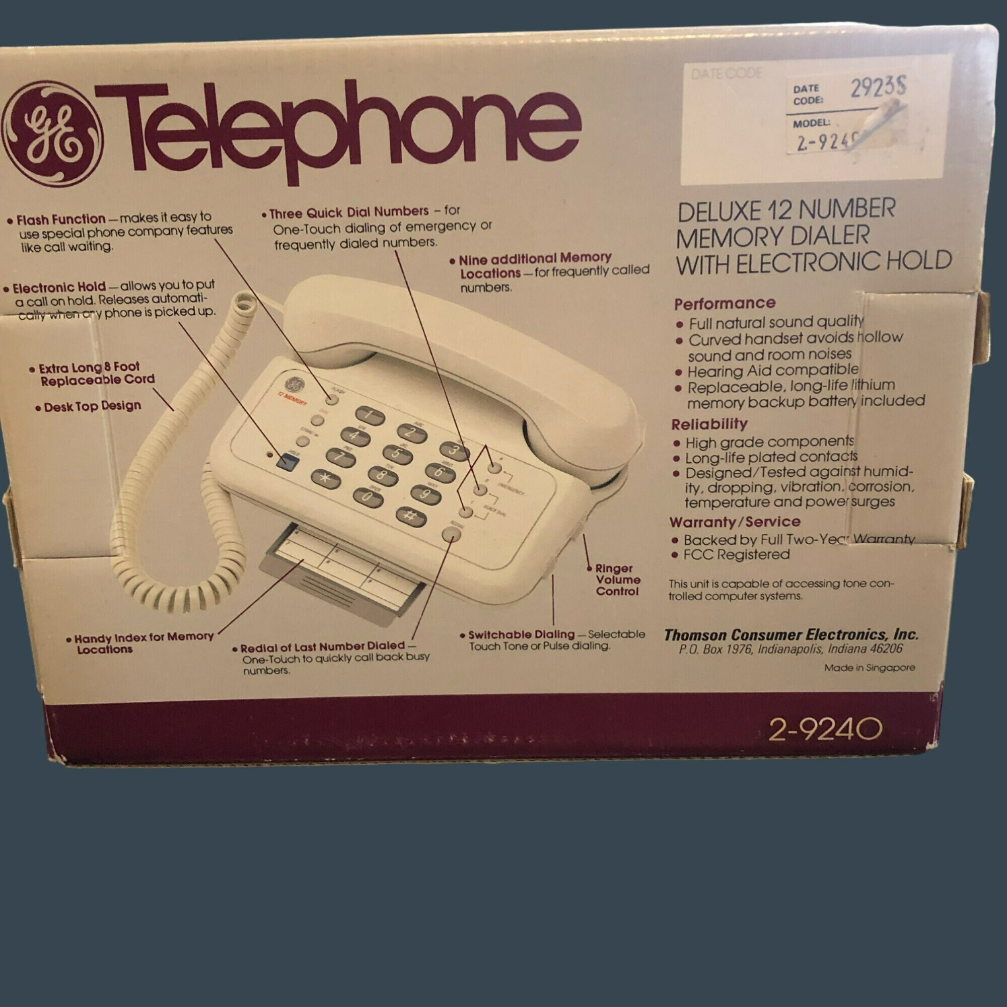 Vtg GE Telephone Pulse/tone Switchable 12 Number Memory Phone W ...