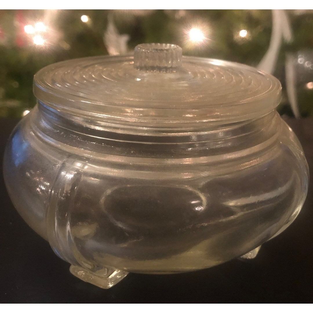 Vintage Art Deco Glass Vanity Powder Jar, Trinket Jar With Lid - Etsy