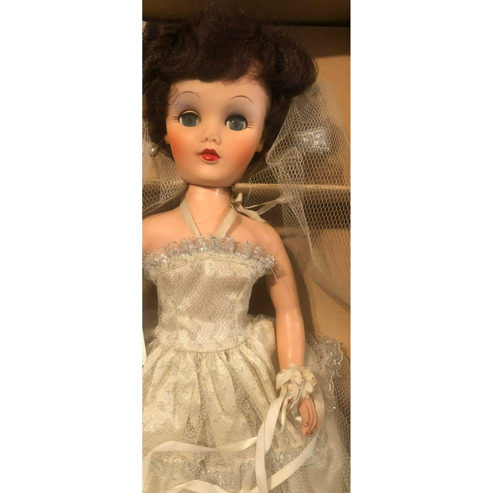 Vintage 19 Doll Wedding Dress Veil Bouquet Shoes Blue Eyed Brunette Etsy