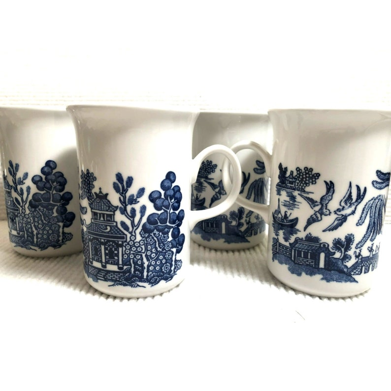Vintage Churchill Blue Willow Tall Mugs Made in England Set of 5 ...