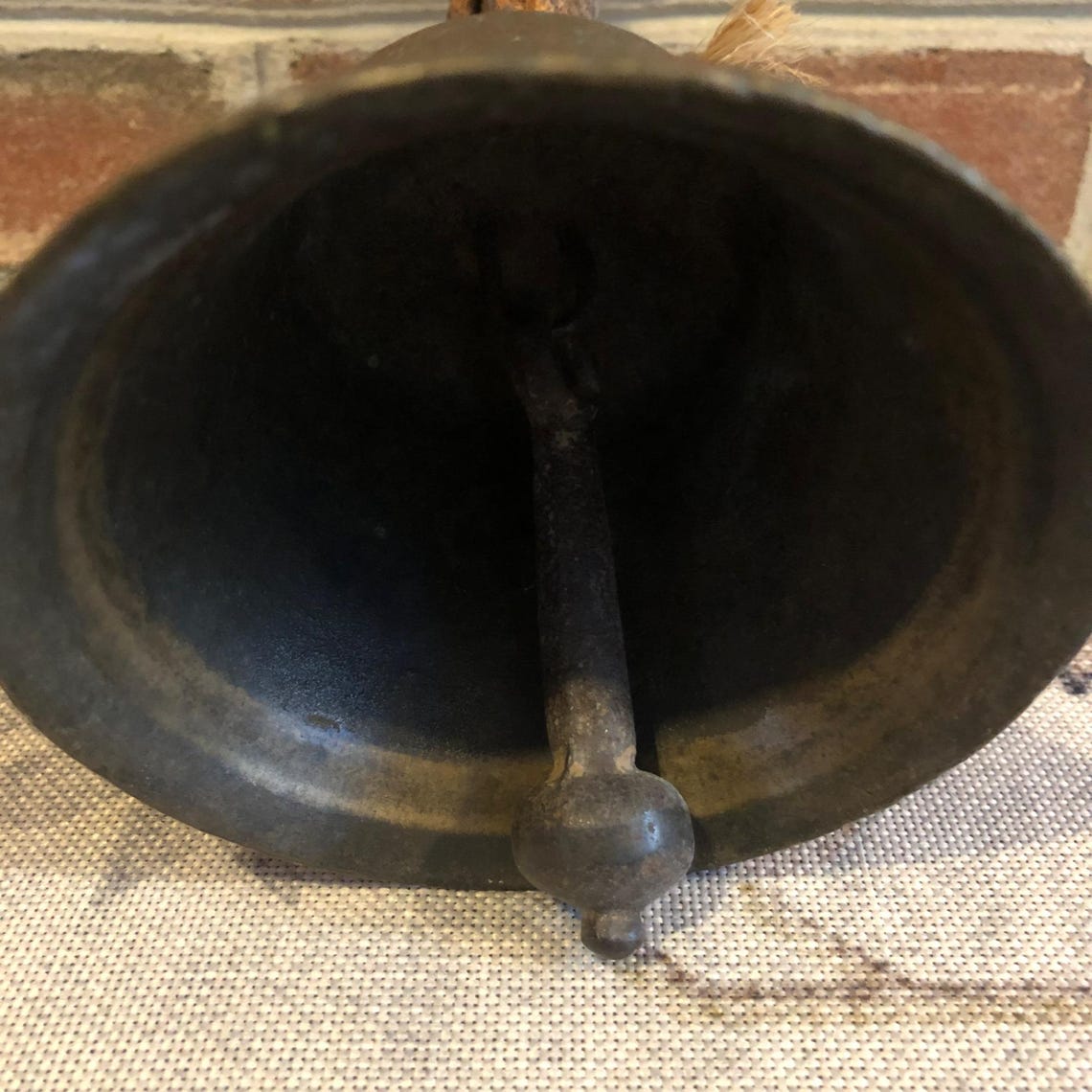 Antique Handheld Brass Bell With Wooden Handle & Twine Accent - Etsy