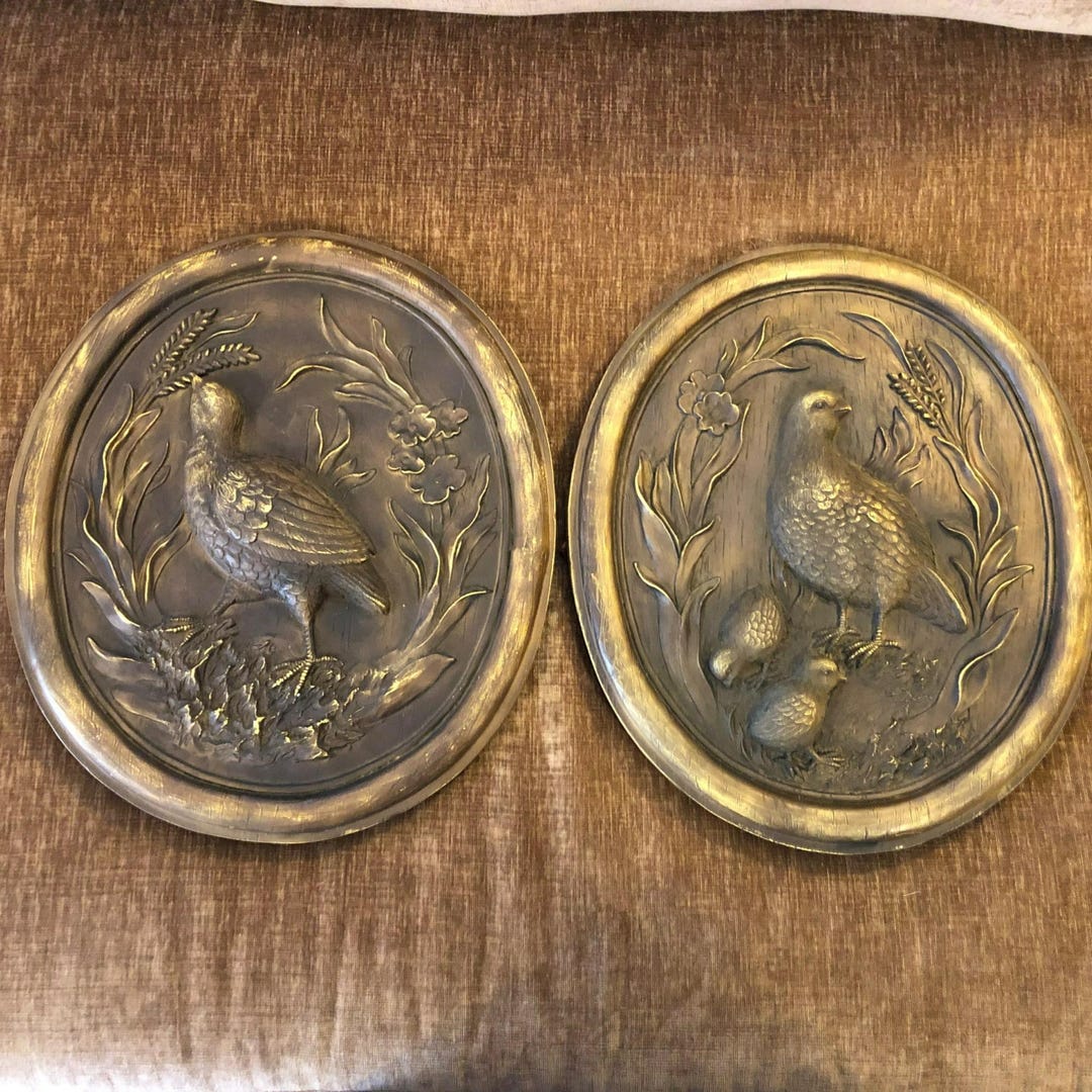 Vtg Oval Wall Plaques W/bird & Nature Design Set of 2 Brass Look - Etsy