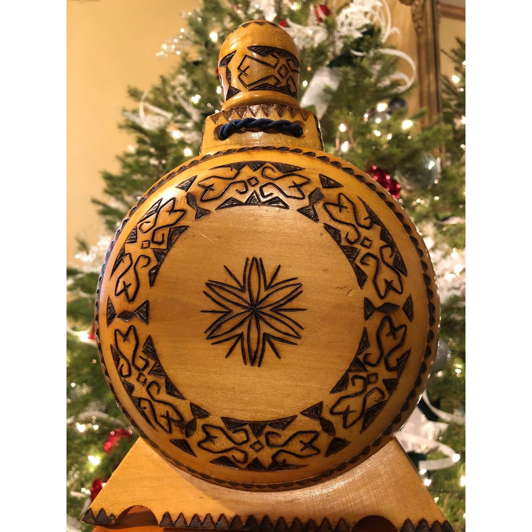 Vintage Hand Carved Wooden Flask, Signed Romaina S. - Etsy