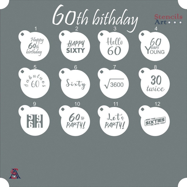 60th Birthday Stencils, Happy Birthday, Stencils, Cookie Stencils ...