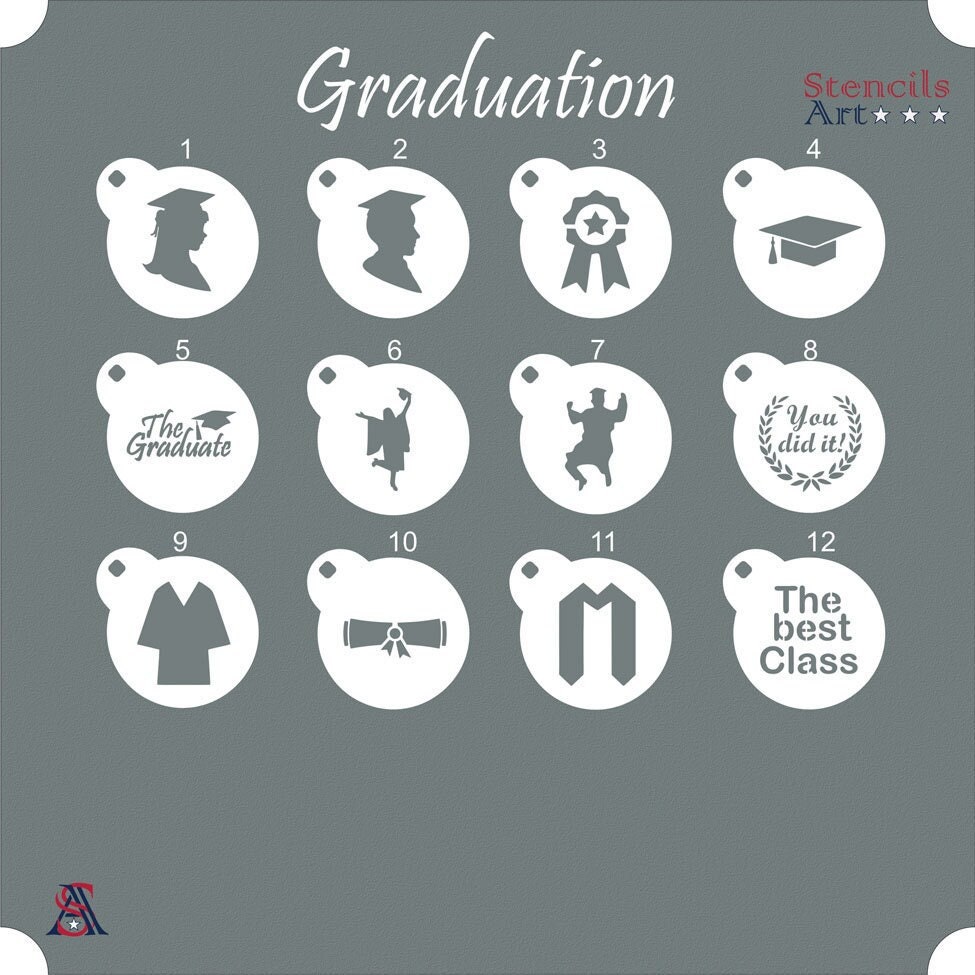 Graduation Stencils, Stencils, Cookie Stencils Macaron Stencils Pochoirs Pochoirs a Biscuits ...