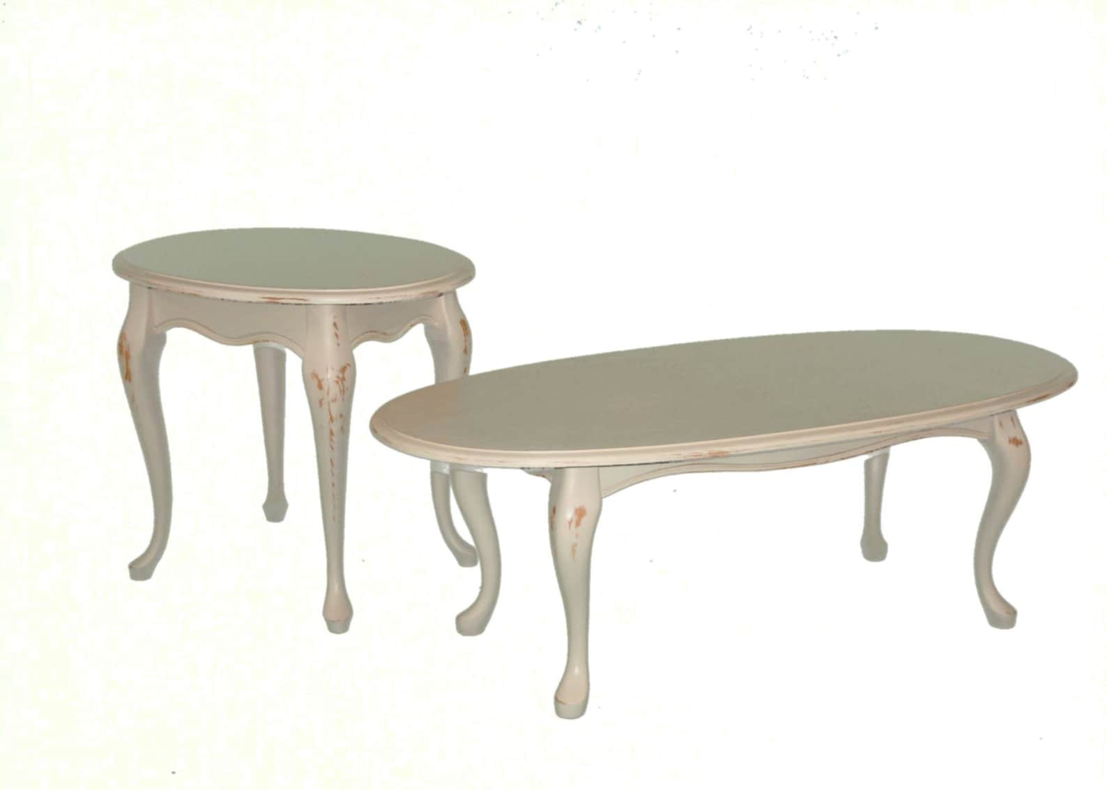 Painted and Distressed Queen Anne Coffee Table and Matching End Table ...