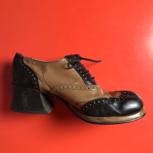 Vintage 1970's Two-toned Black & Brown Leather Lace-up Saddleback ...