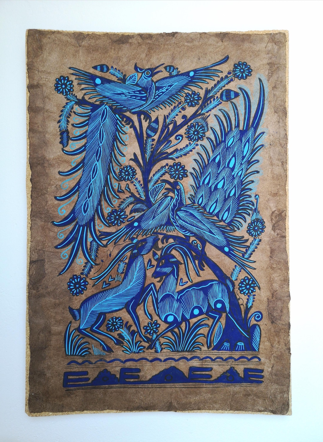 Tropical Birds Painting: Mexican Folk Art on Bark Paper (60x40cm) - Etsy