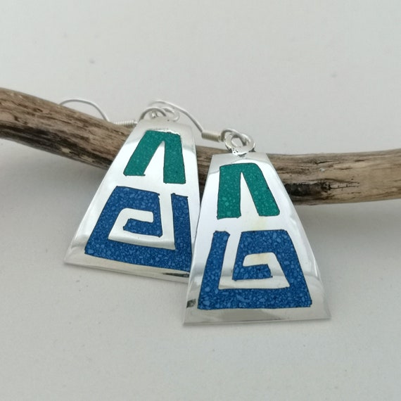 Aztec Earrings Turquoise Earrings Art Deco Earrings | Etsy