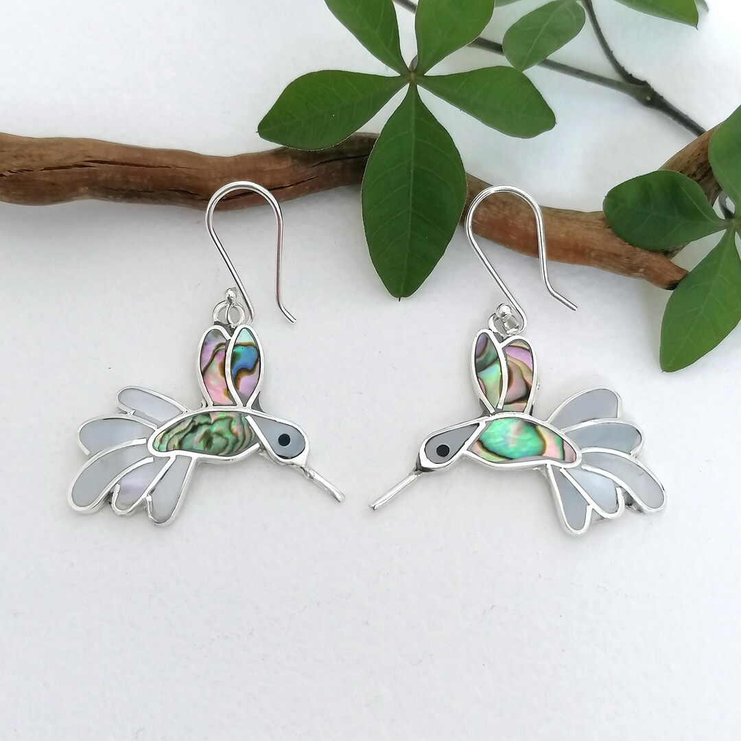 Mother of Pearl & Abalone Hummingbird Earrings, Boho Chic Jewellery ...