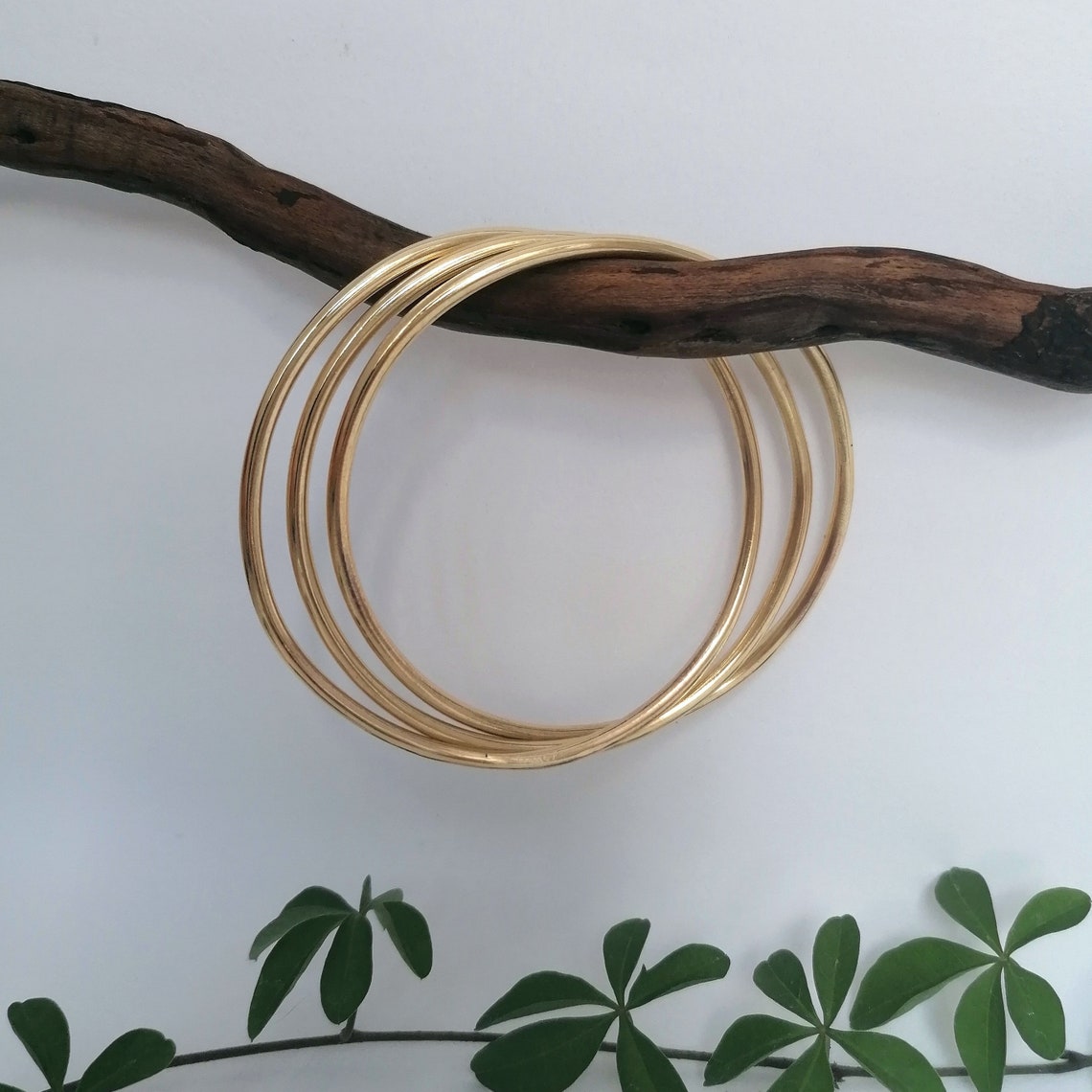 Set of Three Solid Brass Bangles, Boho Stacking Bracelets, Interlinked ...
