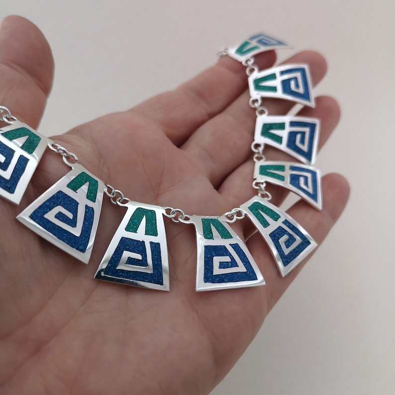 Aztec Necklace Turquoise Necklace Art Deco Choker Mexican | Etsy