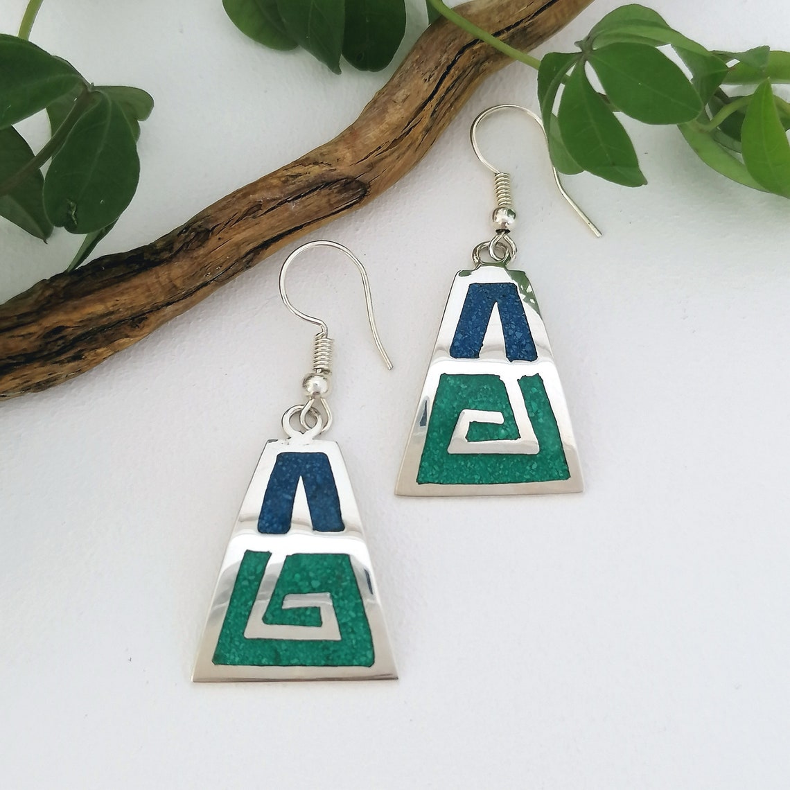 Aztec Earrings Turquoise Earrings Art Deco Earrings - Etsy