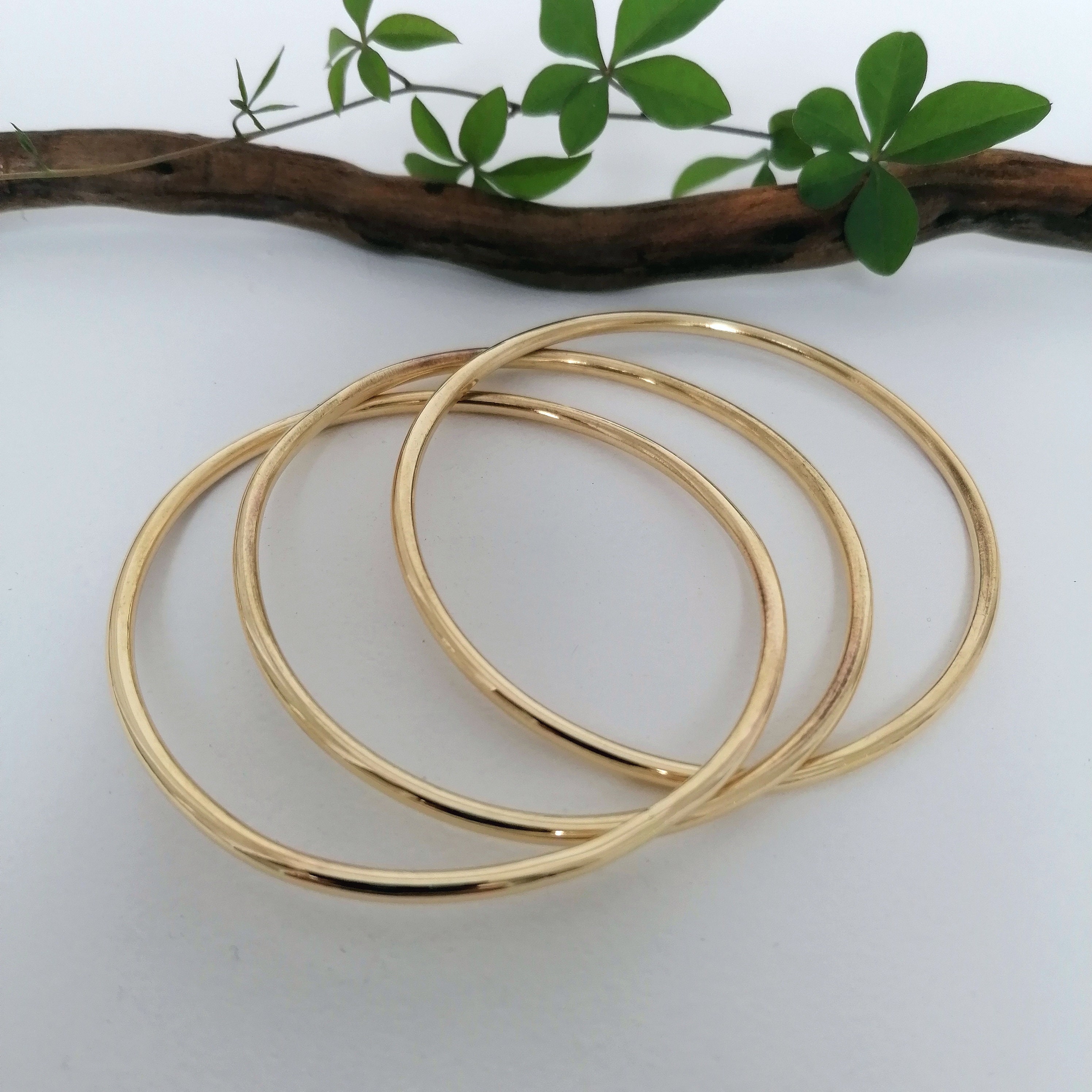 Set of Three Solid Brass Bangles, Boho Stacking Bracelets, Interlinked ...