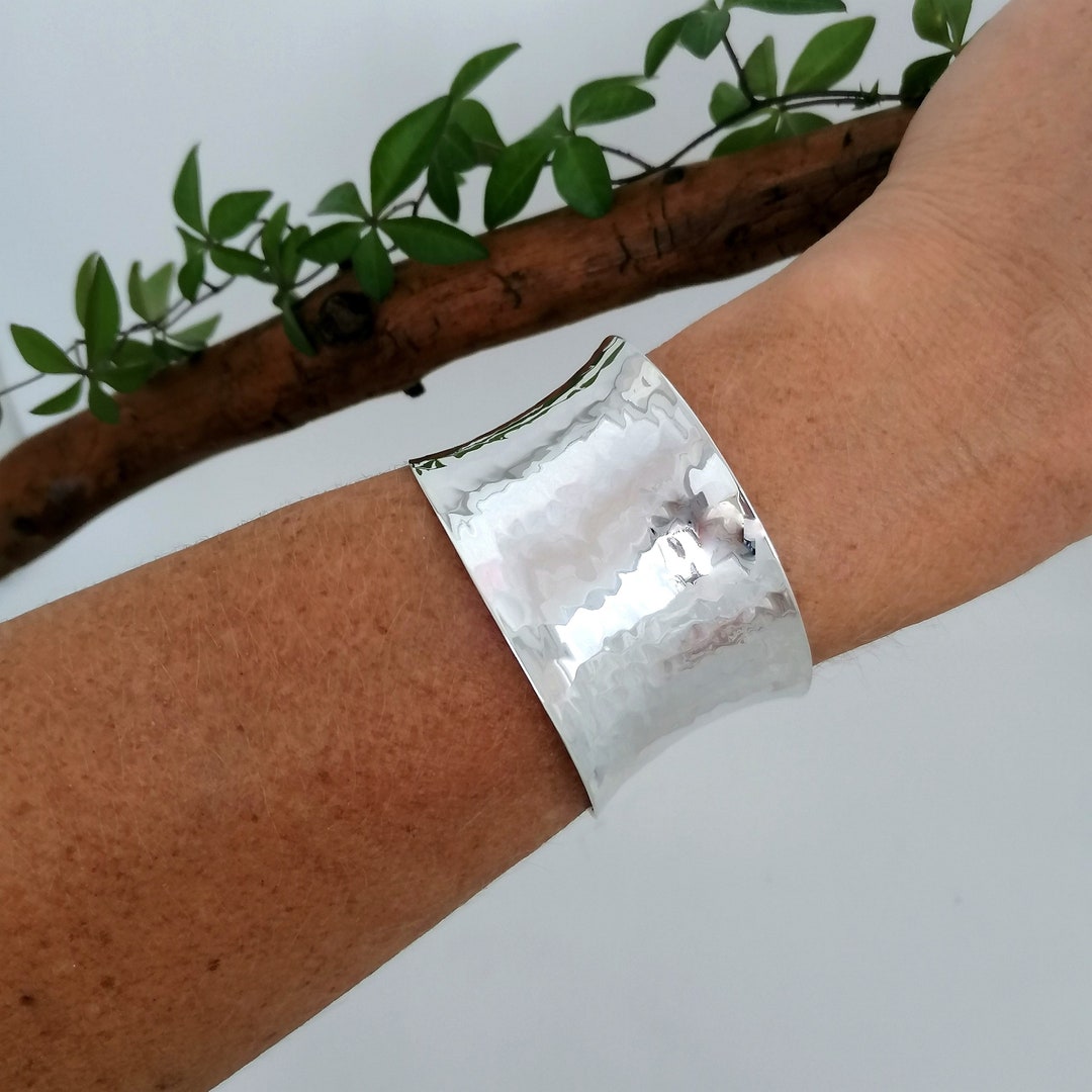 Wide Hammered Cuff, Statement Bracelet, Wide Silver Cuff, Hammered ...