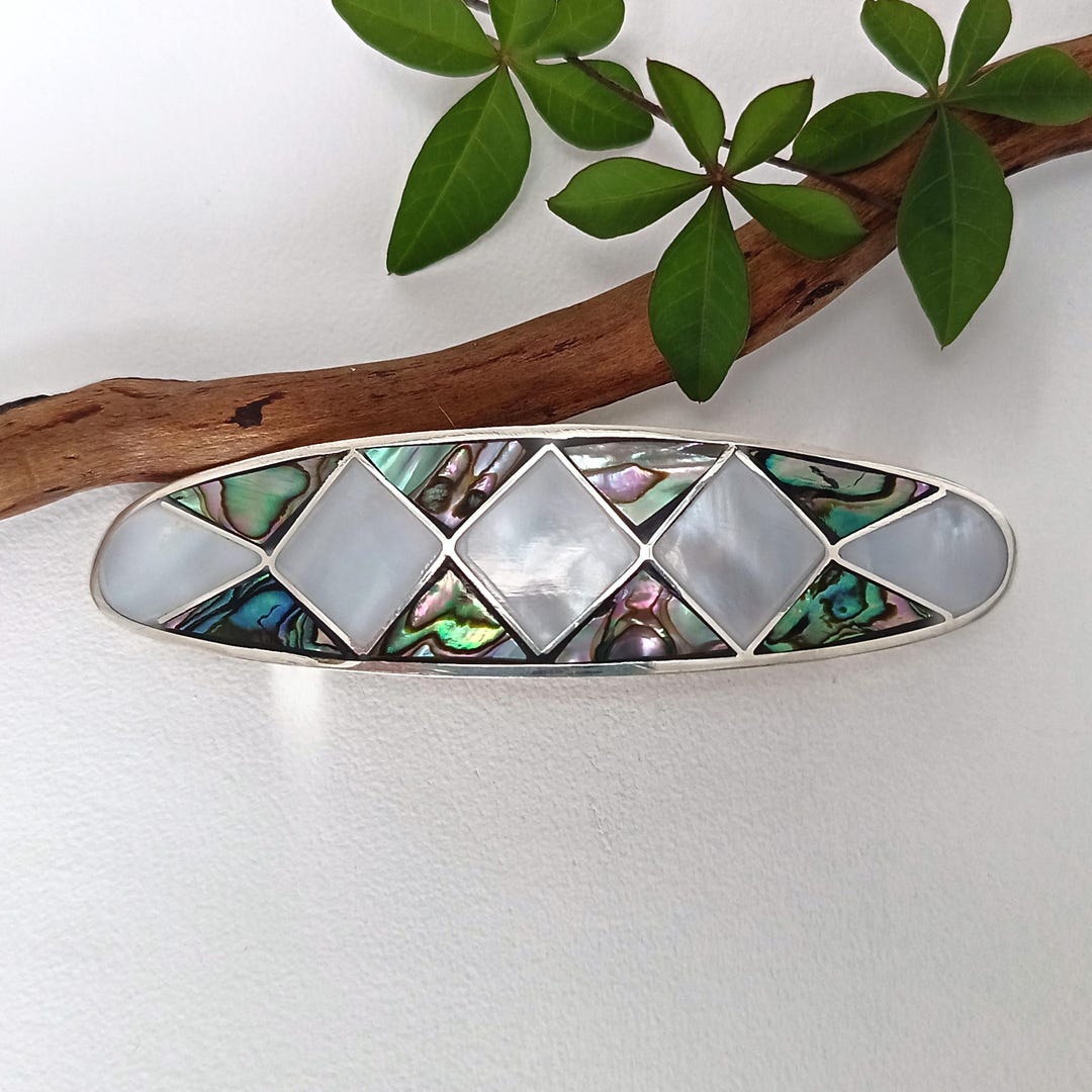 Art Deco Mother of Pearl & Abalone Shell Barrette, Handcrafted Shell ...
