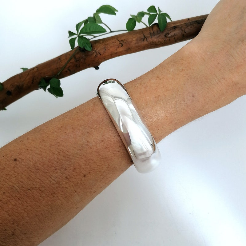 Wide Silver Bangle - Etsy