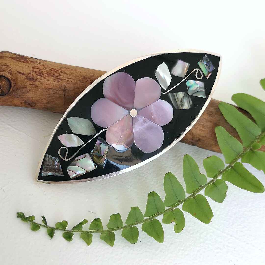 Pink Flower Barrette, Conch Shell Hair Clip, Handcrafted Mexican ...