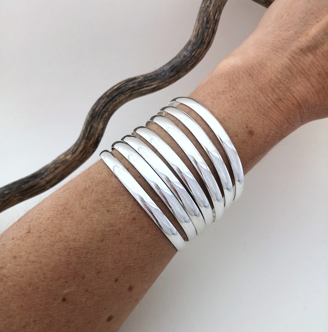 Set of 7 Bangles, Stacking Bangles, Chunky Bangles, Thick Bracelets, Traditional Mexican ...