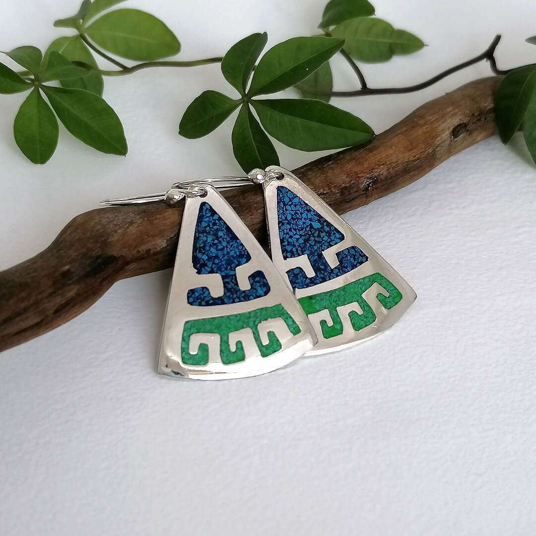 Aztec Earrings, Turquoise Earrings, Art Deco Earrings , Mexican ...