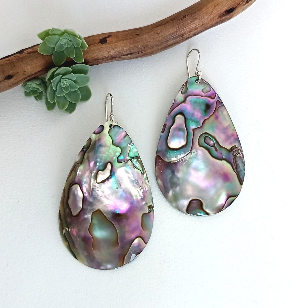 Large Abalone Pearl Teardrops, Pink & Green Iridescent Shell, Statement ...