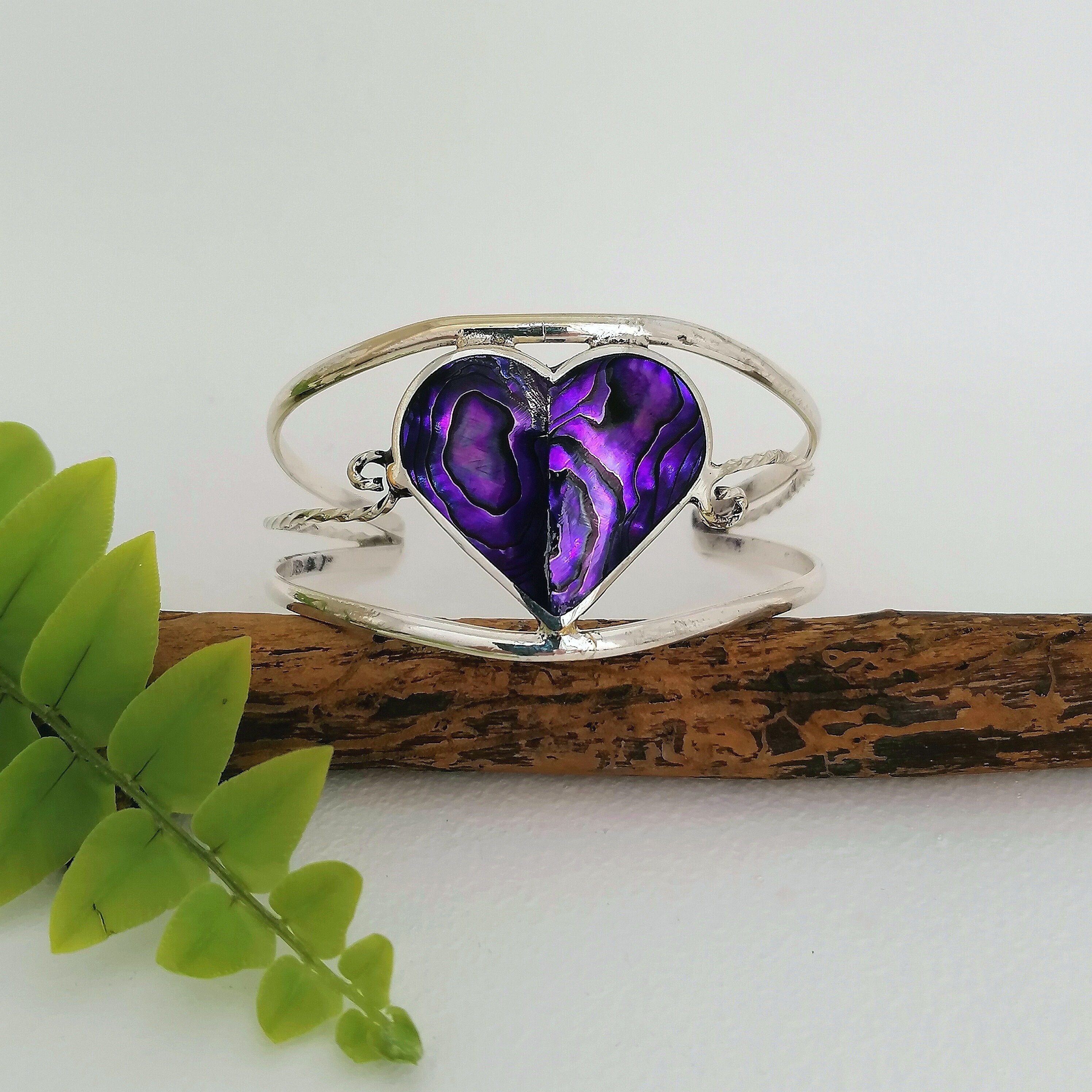 Purple Abalone Heart Bracelet Abalone Cuff Mexican | Etsy